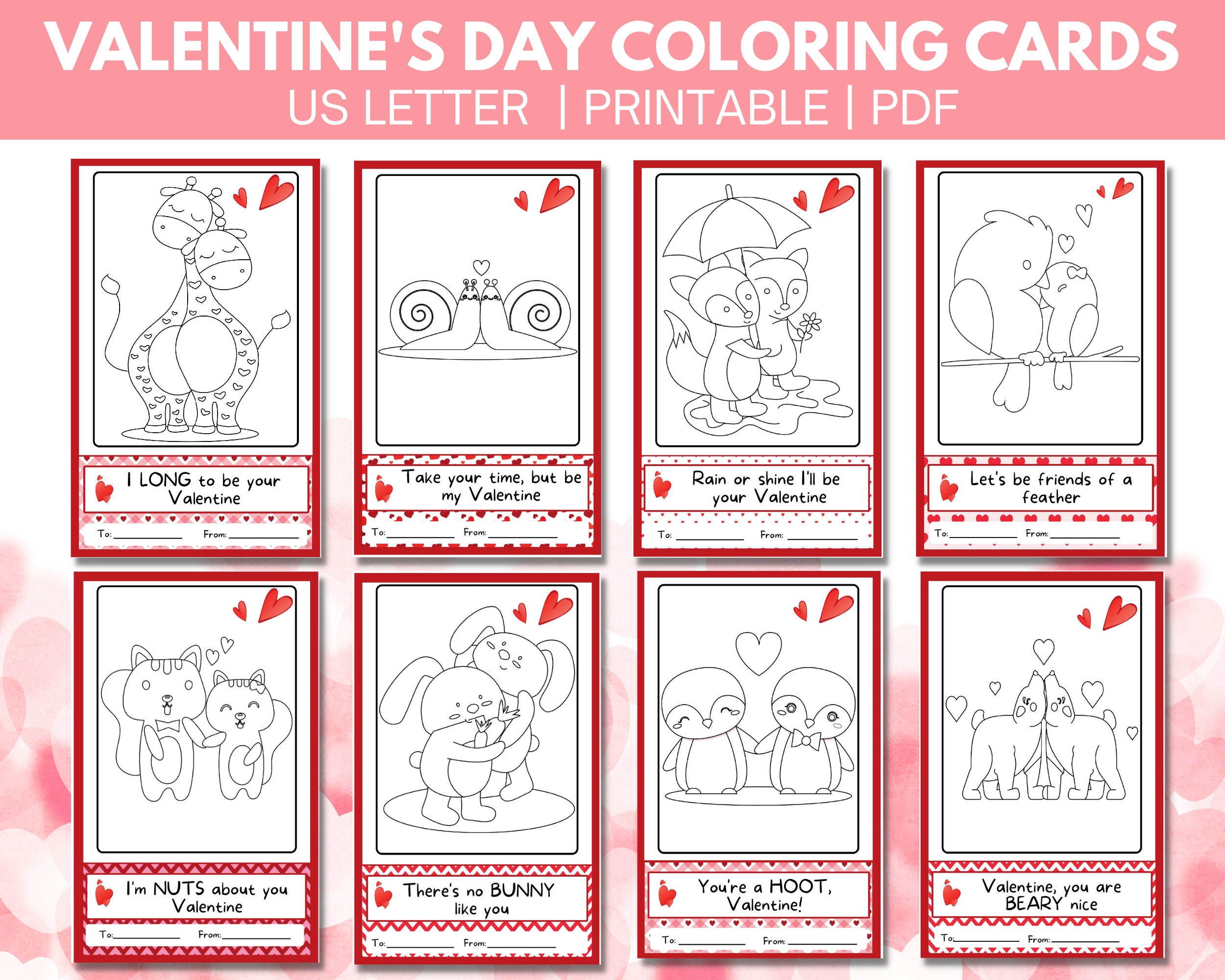 Valentine Coloring Cards, Printable Valentine Coloring Cards for Kids ...