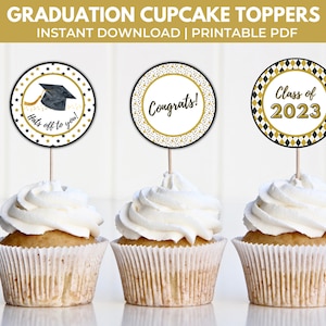 Printable Graduation Cupcake Toppers, 2023 Graduation Party Decorations ...