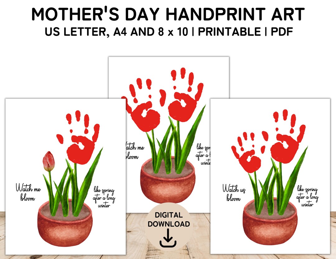 Printable Flower Handprint Art, Handprint Craft, Mother's Day Gift for ...