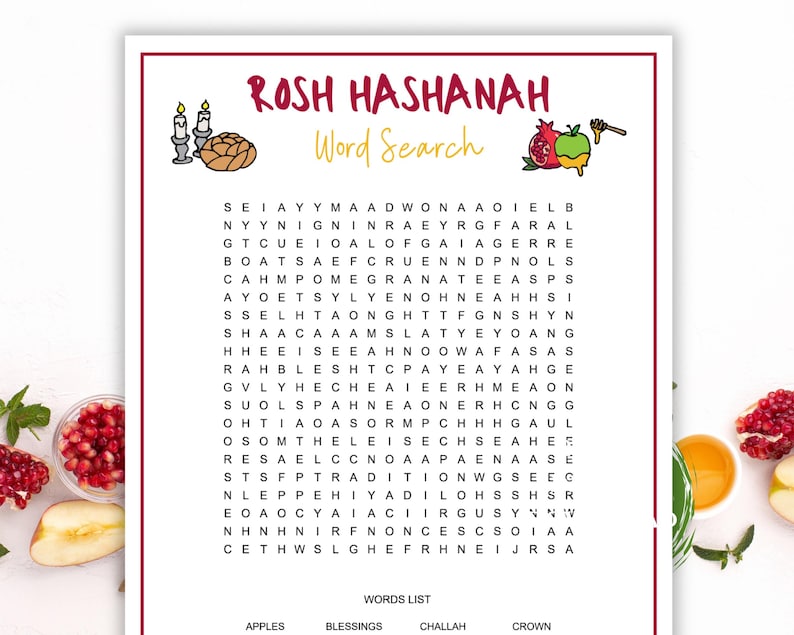 Rosh Hashanah Word Search Game, Jewish New Year Game, Hebrew Holiday ...