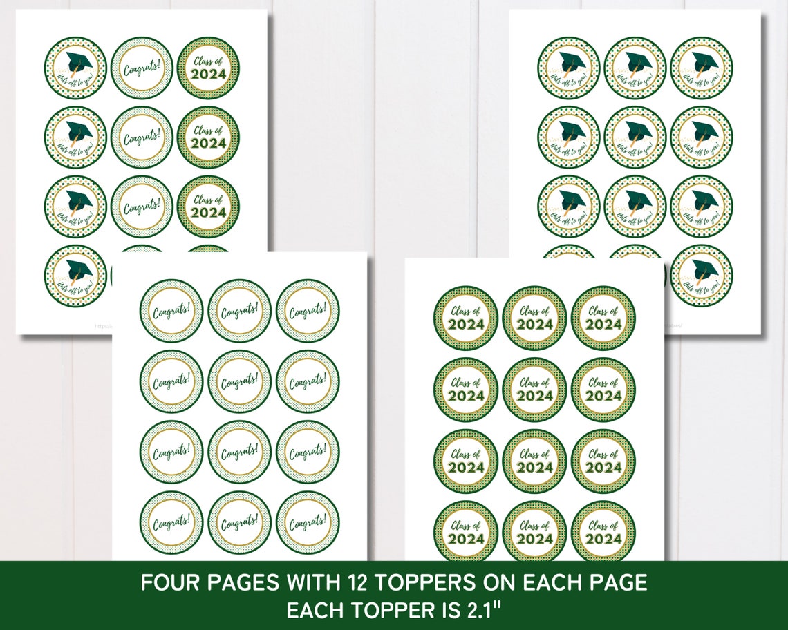 Printable Graduation Cupcake Toppers, 2024 Graduation Party Decorations ...