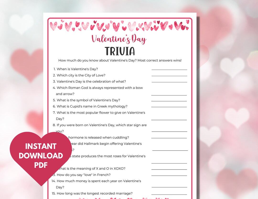 Valentines Day Trivia Game Printable Valentines Day Party - Etsy
