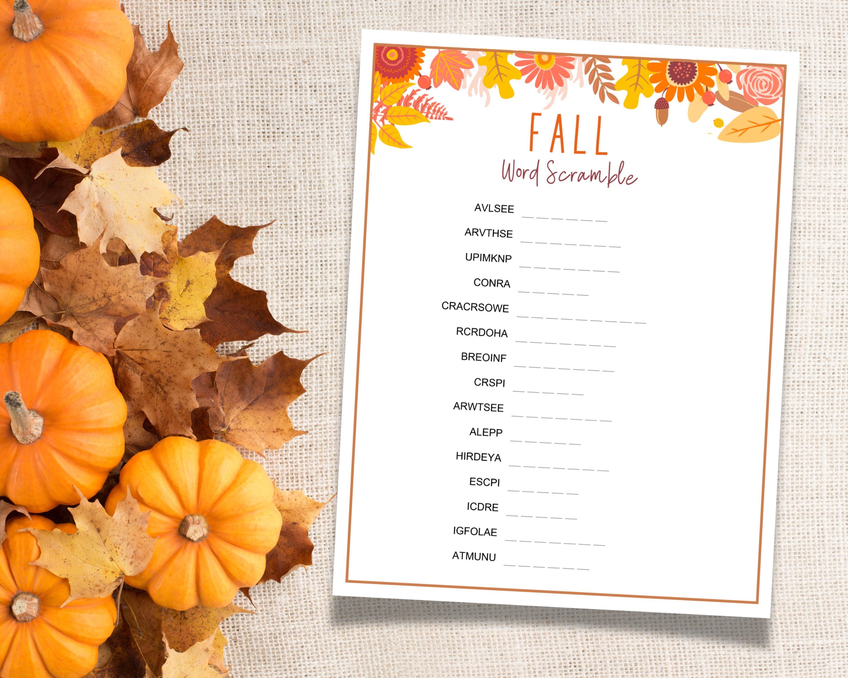 Fall Word Scramble Game, Printable Word Game, Autumn Word Puzzle Games ...