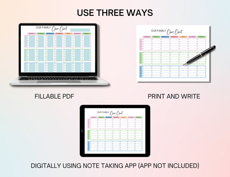 Editable Weekly Family Chore Chart for Kids and Adults, Printable ...