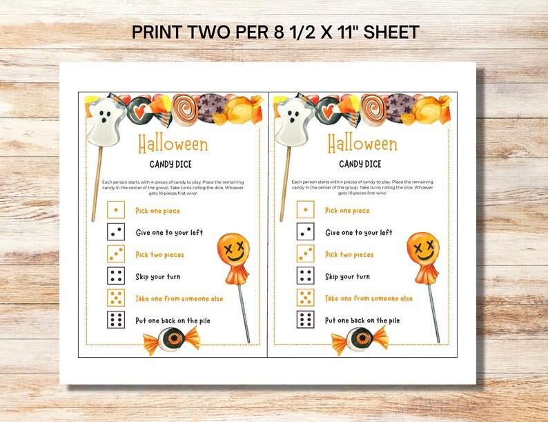 Halloween Candy Dice Game, Halloween Party Game, Printable Halloween ...