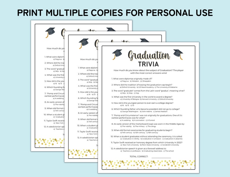 Graduation Trivia Game, Graduation 2024, Graduation Printable Games ...