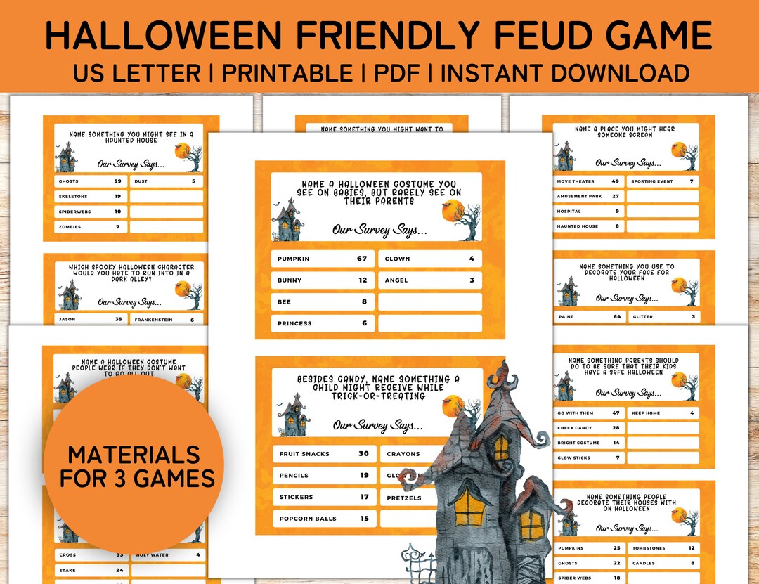 Halloween Friendly Feud Game Halloween Family Friendly Party - Etsy