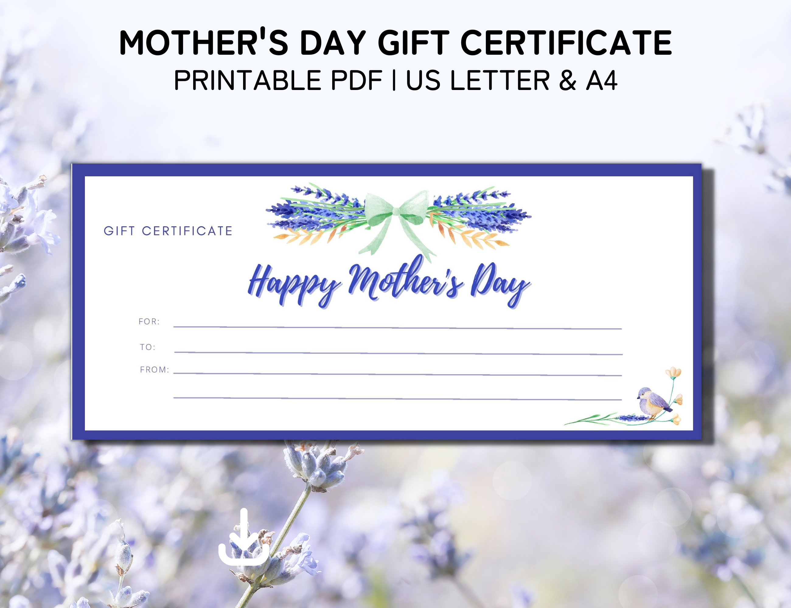 Mother's Day Gift Certificate, Printable Lavender Gift Coupon for Mom ...
