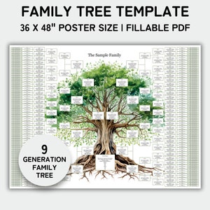 Family Tree Template 9 Generation, Family Tree Chart, 36x48" Poster ...