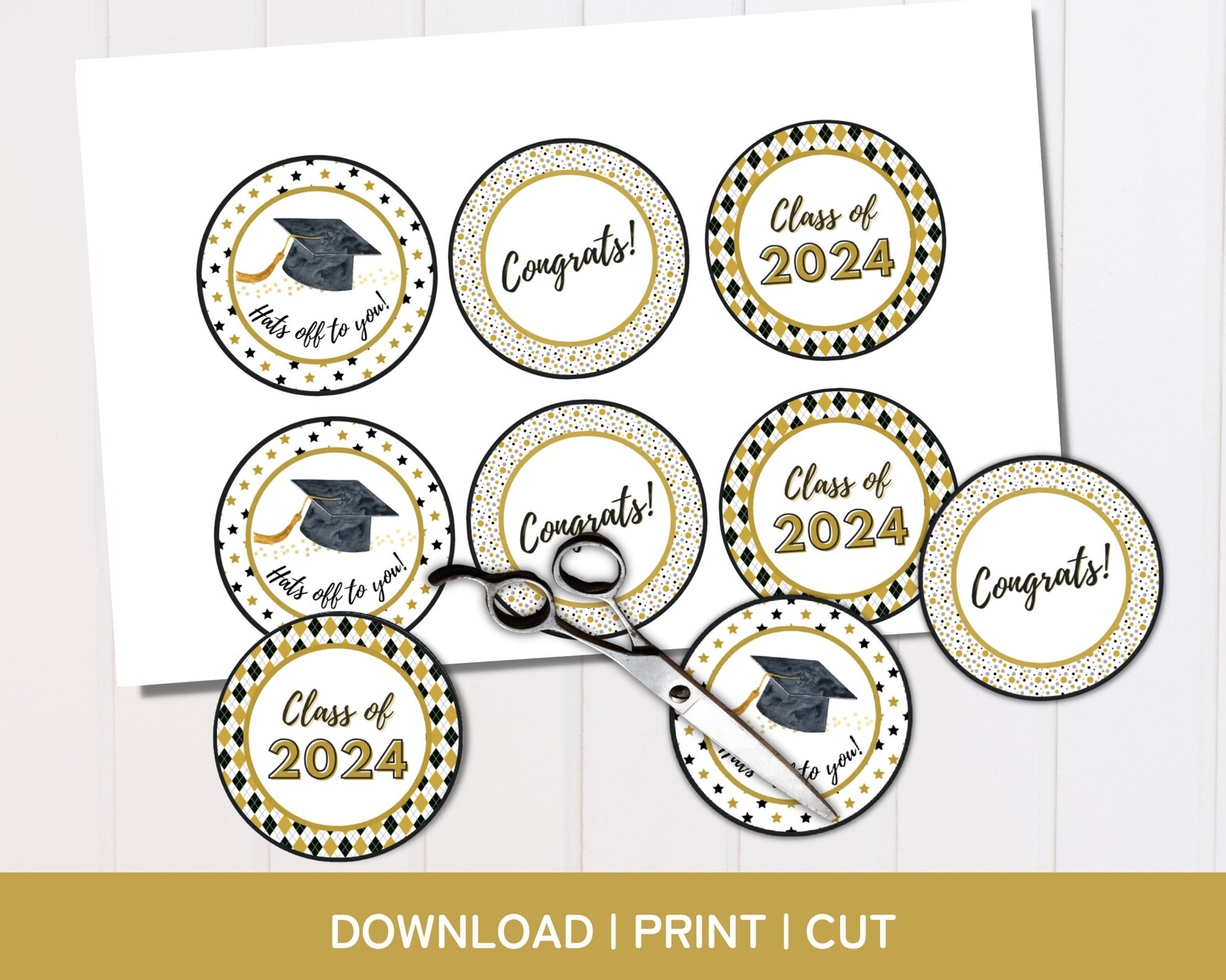 Printable Graduation Cupcake Toppers, 2024 Graduation Party Decorations ...