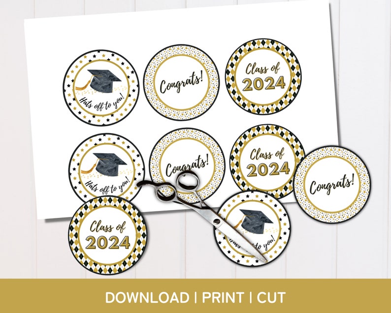 Printable Graduation Cupcake Toppers, 2024 Graduation Party Decorations ...