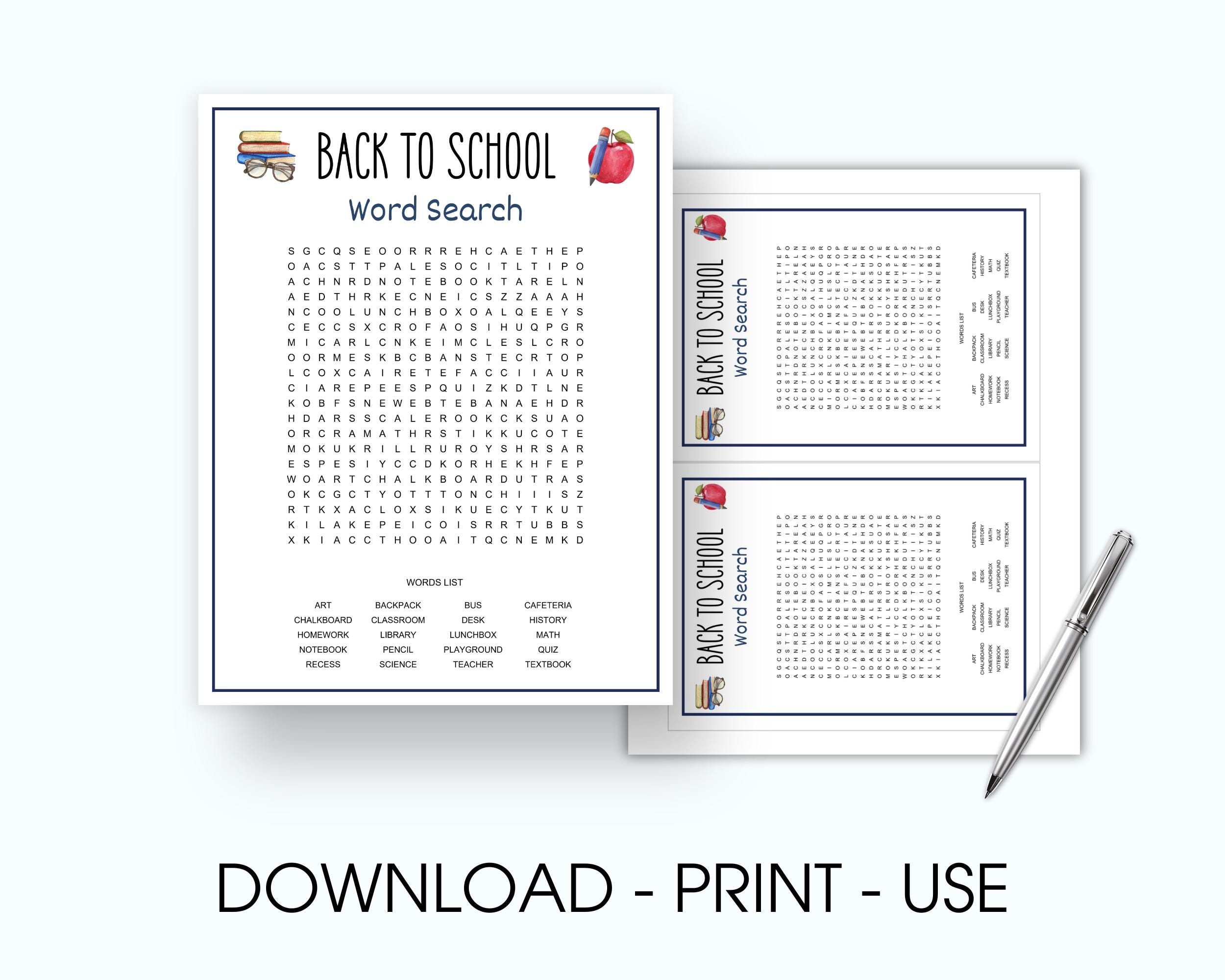 Back to School Word Search Game, First Week Classroom Activity Word ...