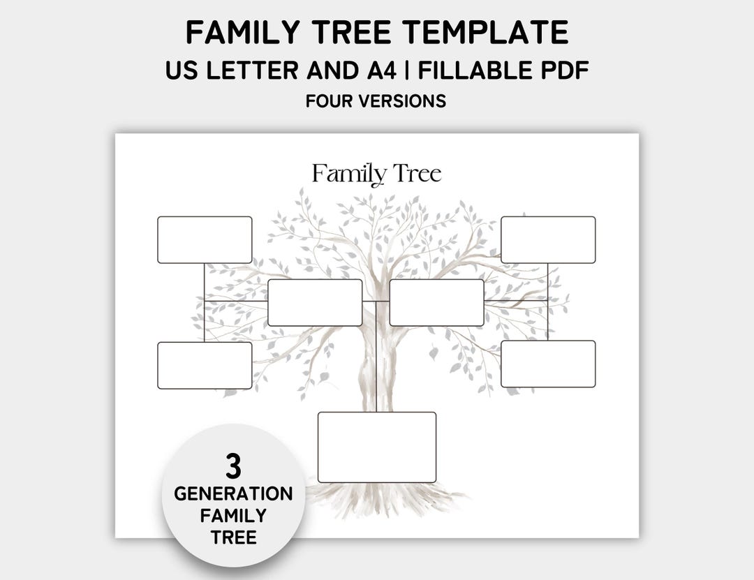 Family Tree Template 3 Generation, Family Tree Chart, Printable for ...