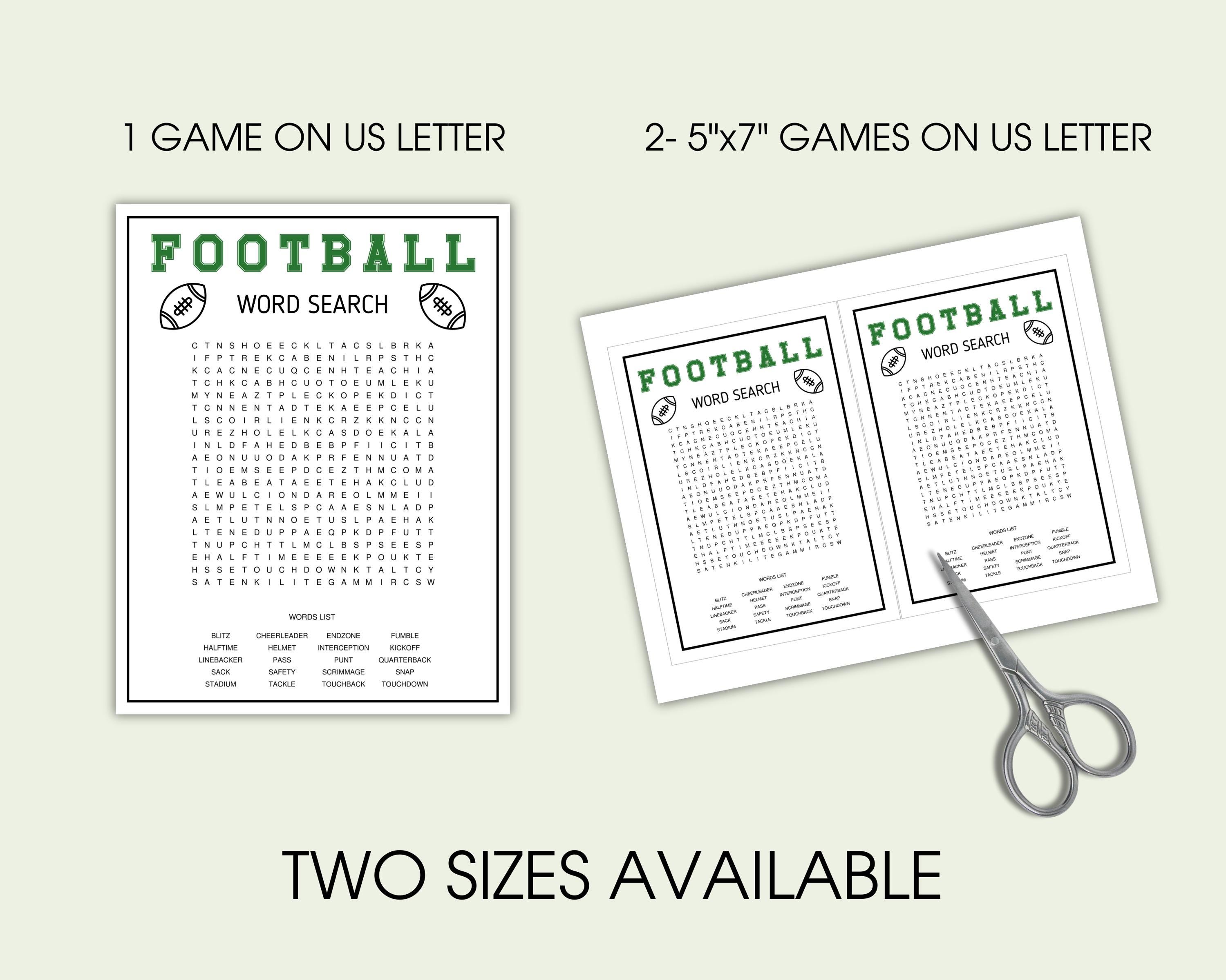 Football Word Search Game, Football Theme Party Games, Birthday Party ...