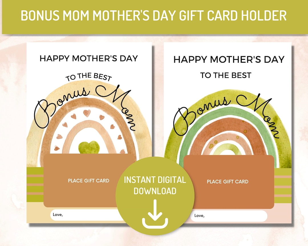 Printable Bonus Mom Mother's Day Gift Card Holder, Stepmom, Friend ...