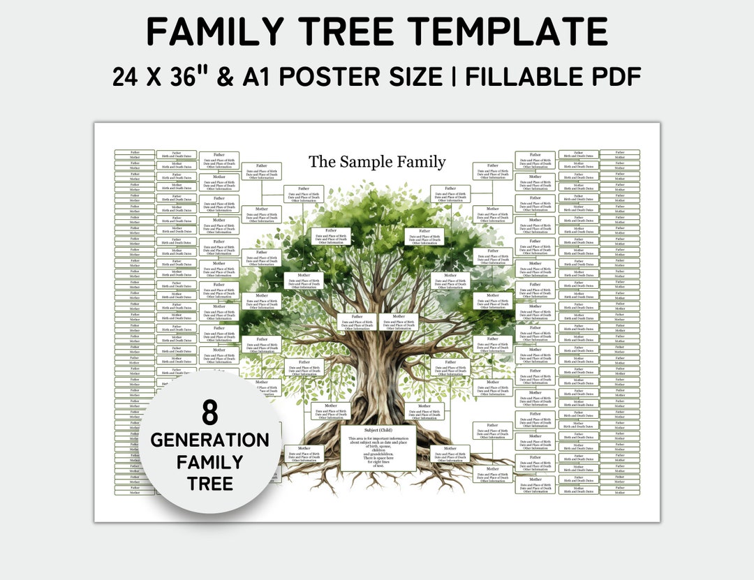 Family Tree Template 8 Generation, Family Tree Chart, 24x36" and A1 ...