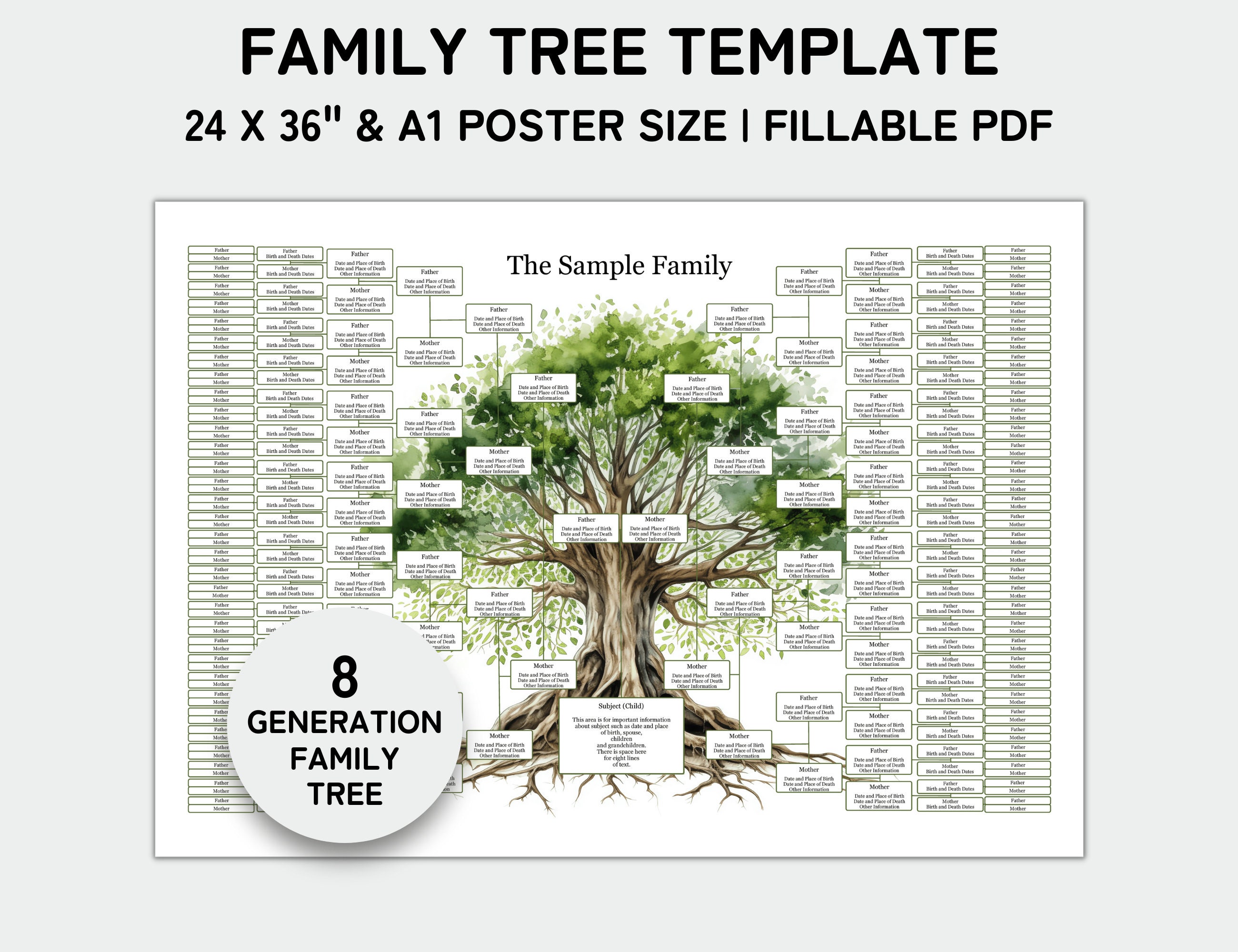 Family Tree Template 8 Generation Family Tree Chart - Etsy Canada