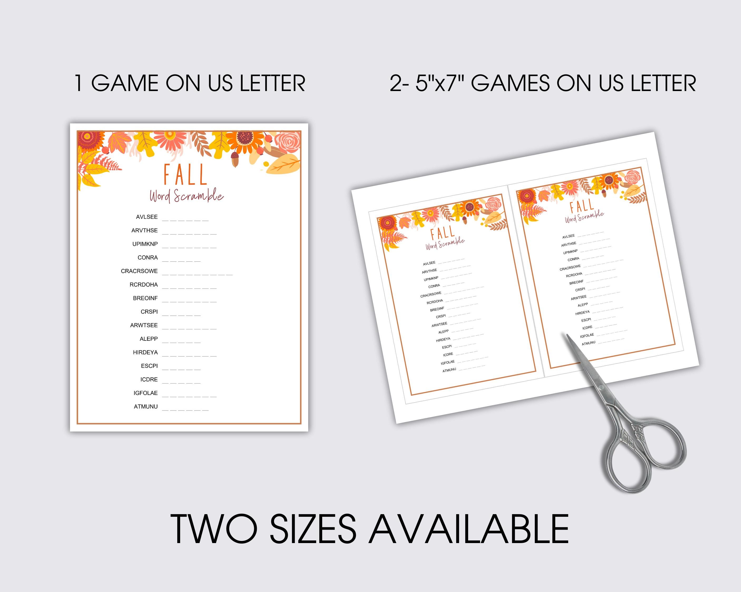 Fall Word Scramble Game, Printable Word Game, Autumn Word Puzzle Games ...