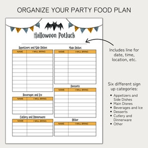 Halloween Potluck Sign up Sheet, Food Sign up Sheet, Halloween Party ...