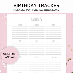 Birthday Tracker Printable Birthday Calendar Editable PDF - Etsy