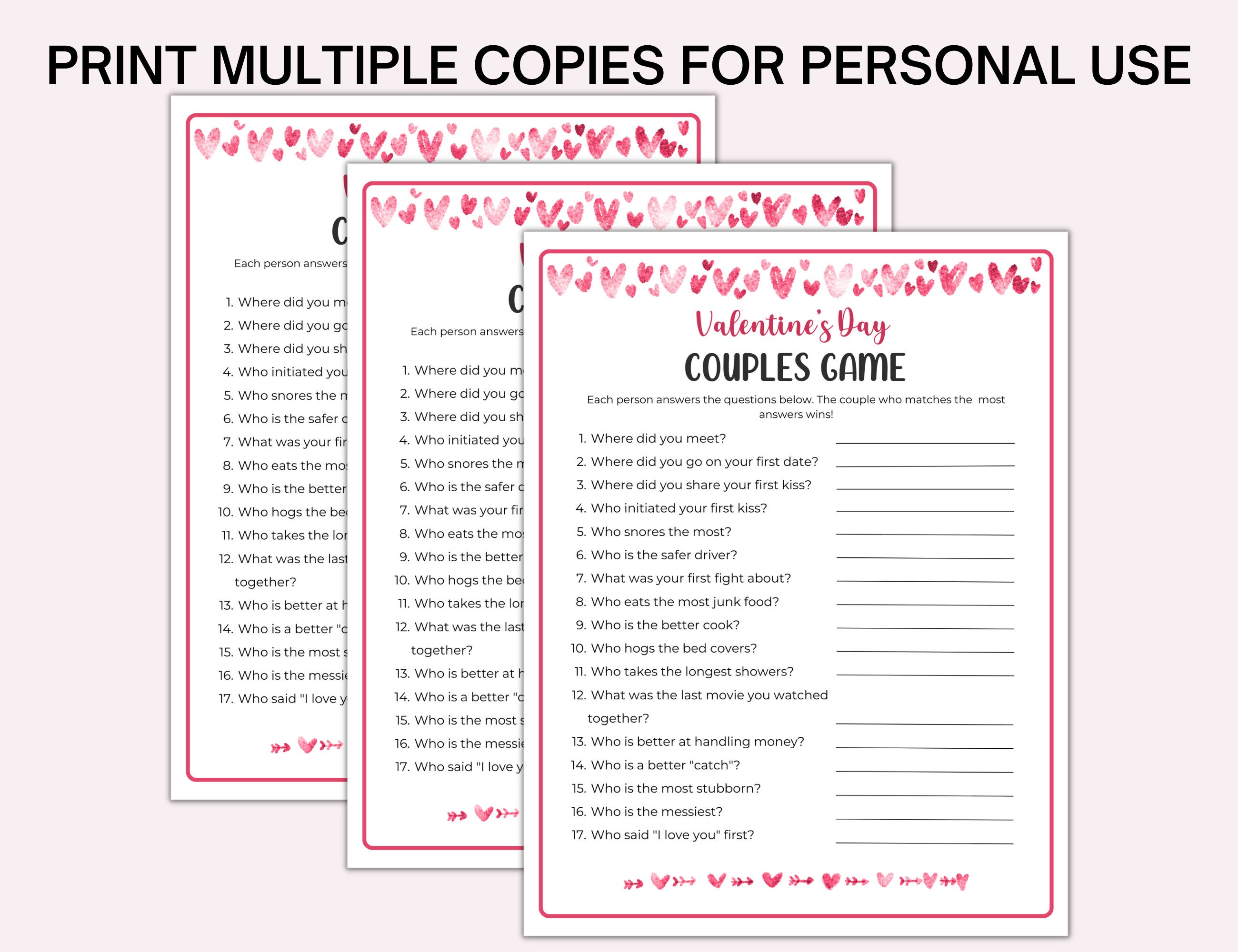 Valentines Day Couples Game, Valentines Printable, Valentine Party Game ...