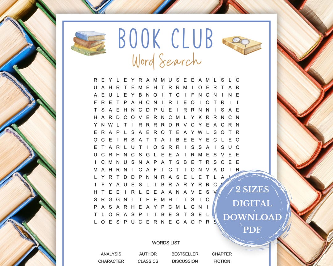 Book Club Word Search Game, Game for Book Club Party, Reading Group ...