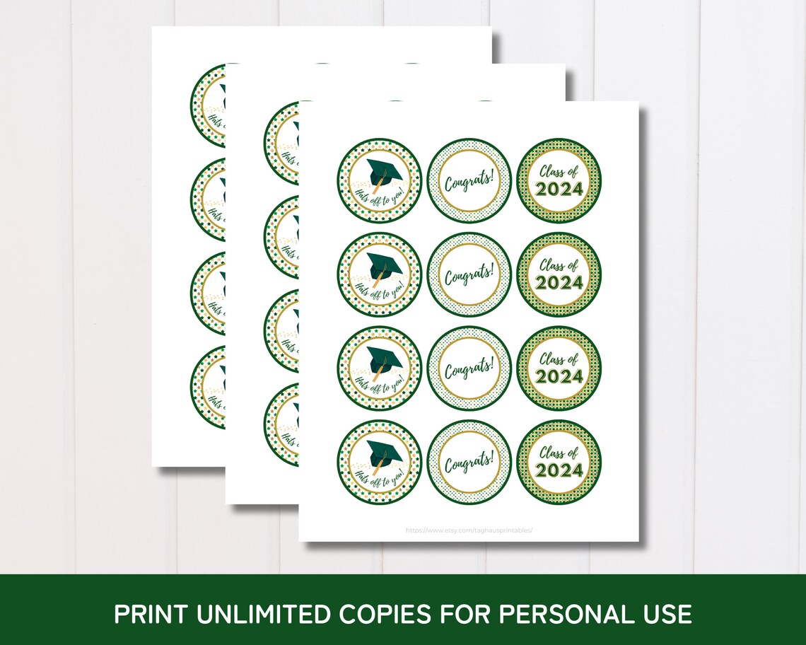 Printable Graduation Cupcake Toppers, 2024 Graduation Party Decorations ...