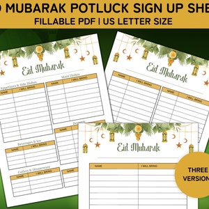 Eid Mubarak Potluck Sign up Sheet Printable Food Sign up - Etsy