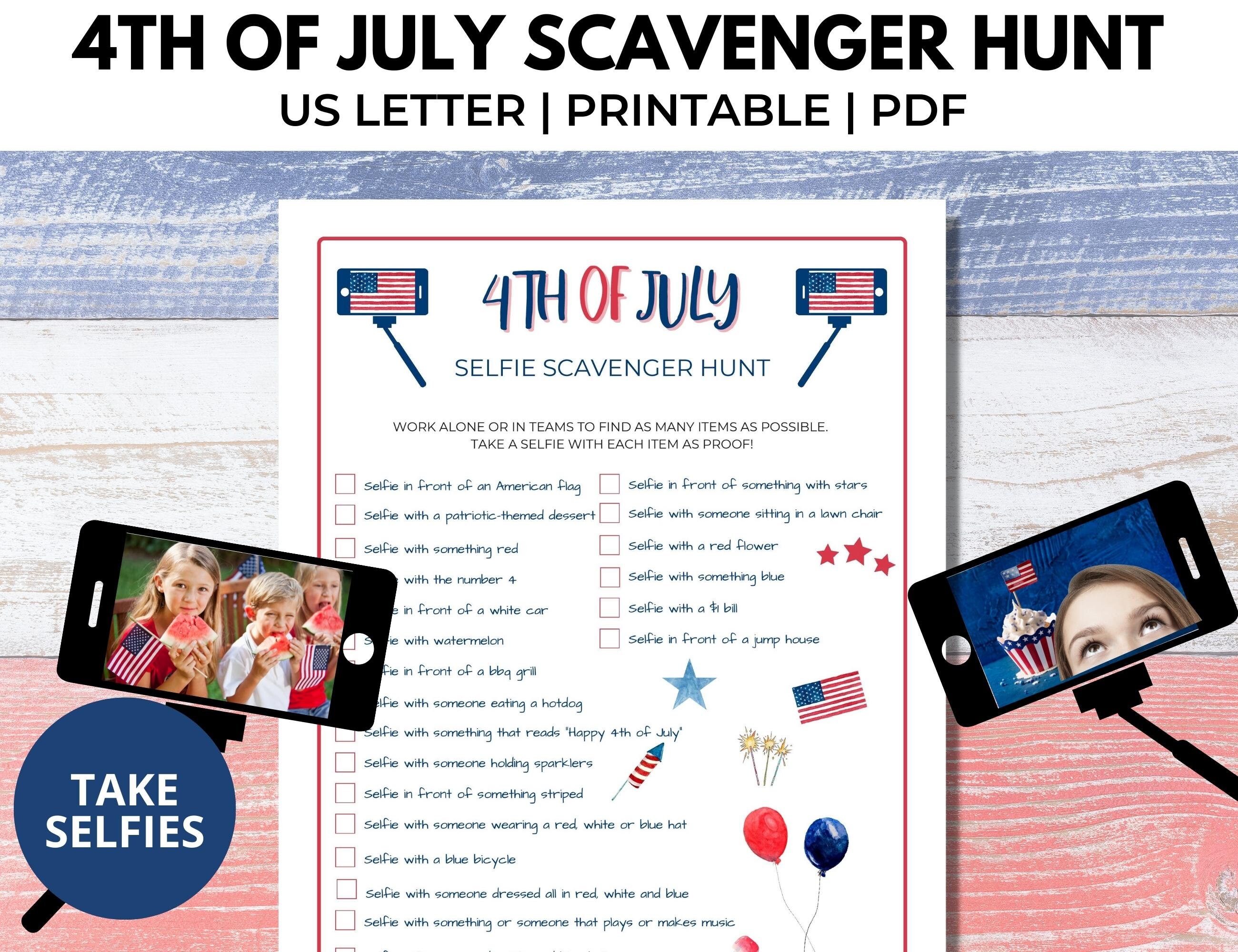 Fourth of July Selfie Scavenger Hunt, Printable 4th of July Party Game ...