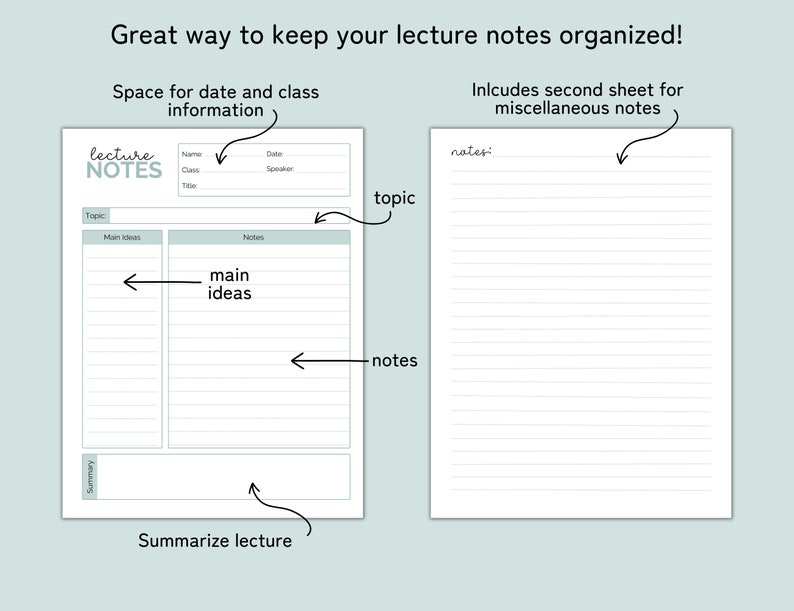 Lecture Notes, Note Taking Template, Cornell Notes, Printable Note ...