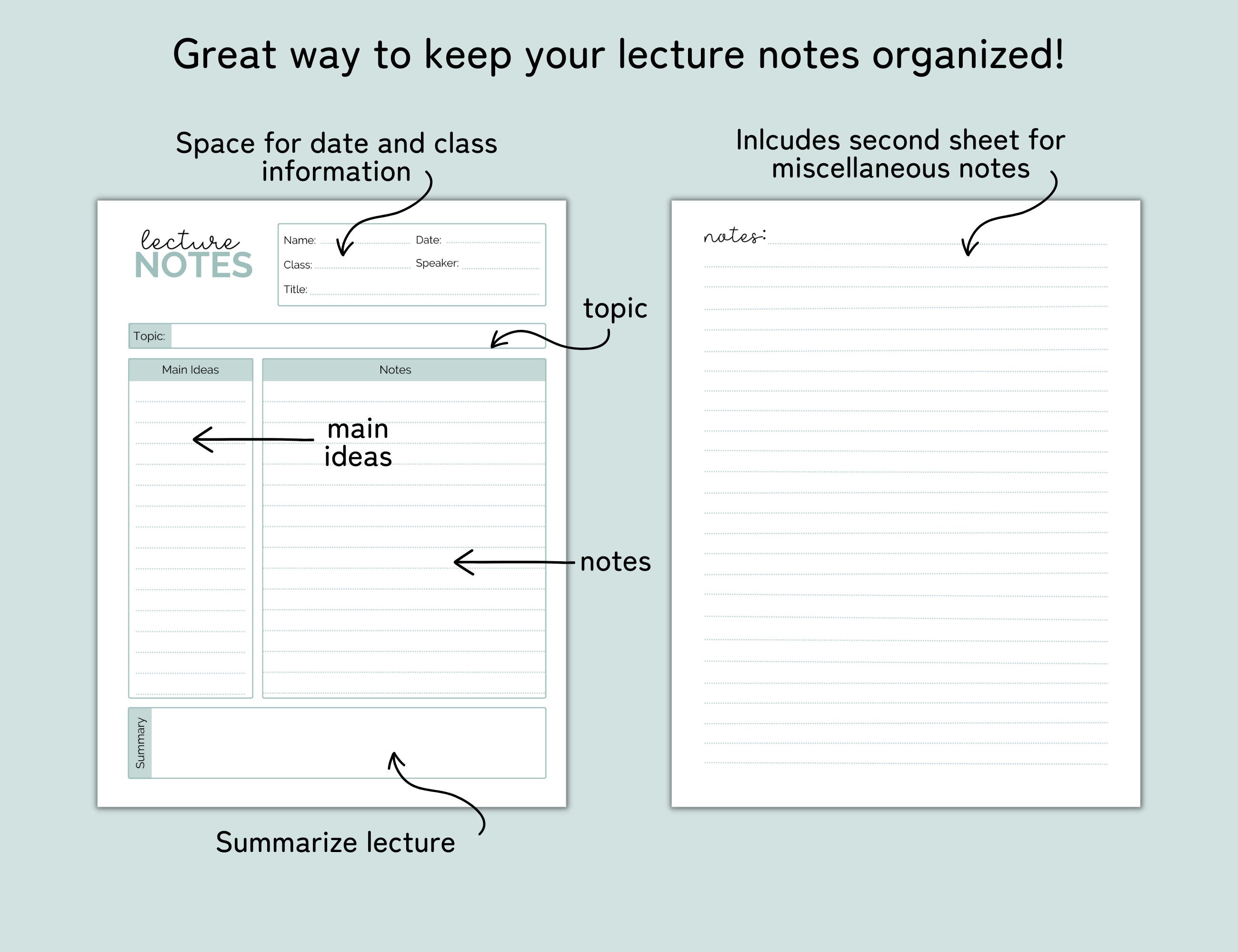 Lecture Notes, Note Taking Template, Cornell Notes, Printable Note ...