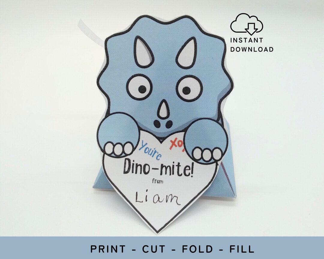 Printable Dinosaur Valentine Card, Class Valentines, DIY Valentine Kit ...