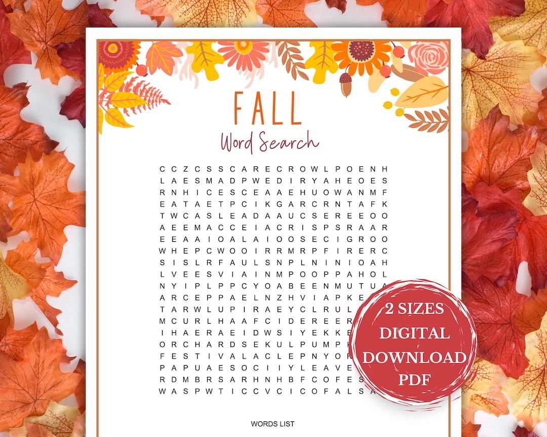 Fall Word Search Game, Printable Word Game, Autumn Word Search Puzzle ...