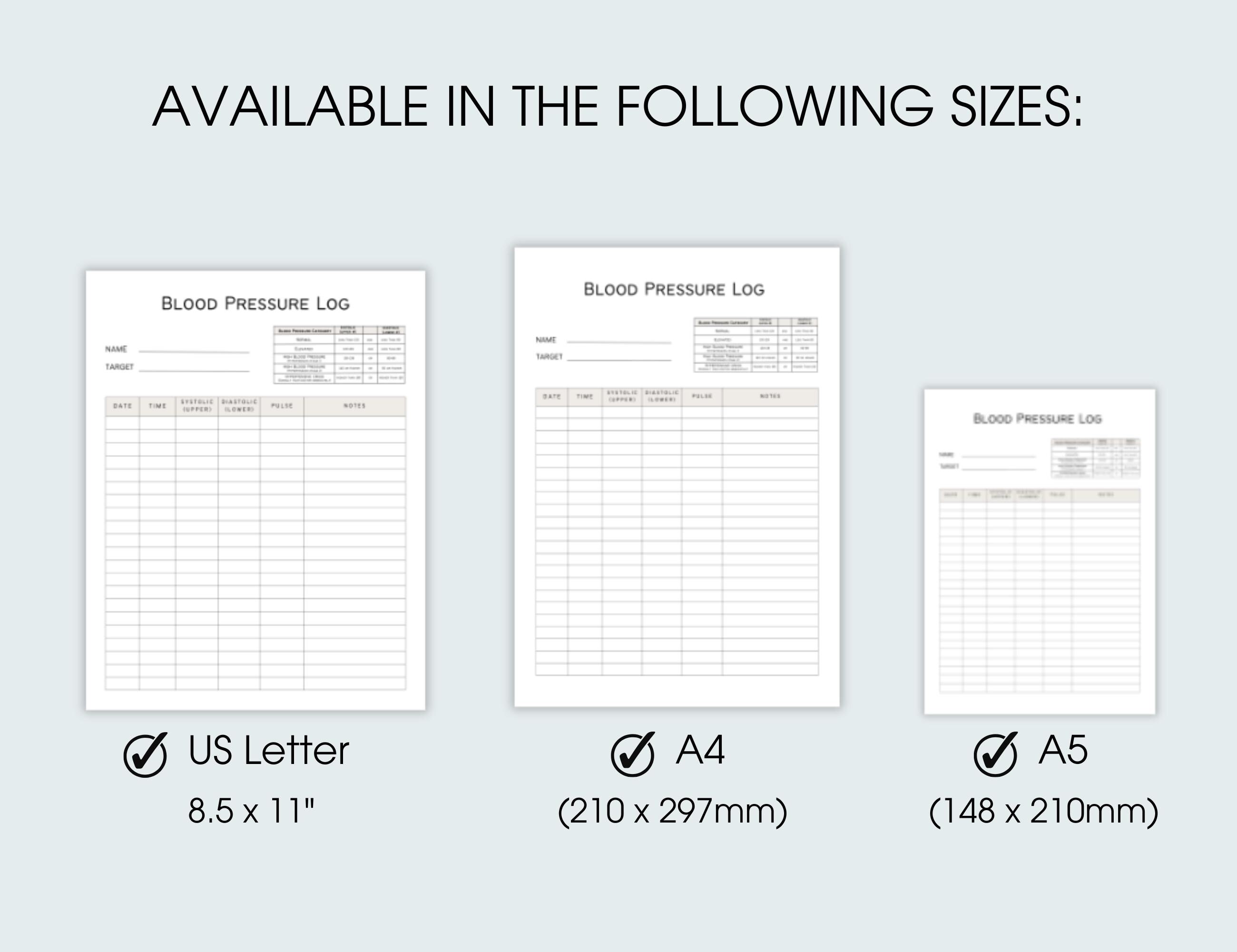 Blood Pressure Log, Printable and Editable PDF Daily Blood Pressure ...