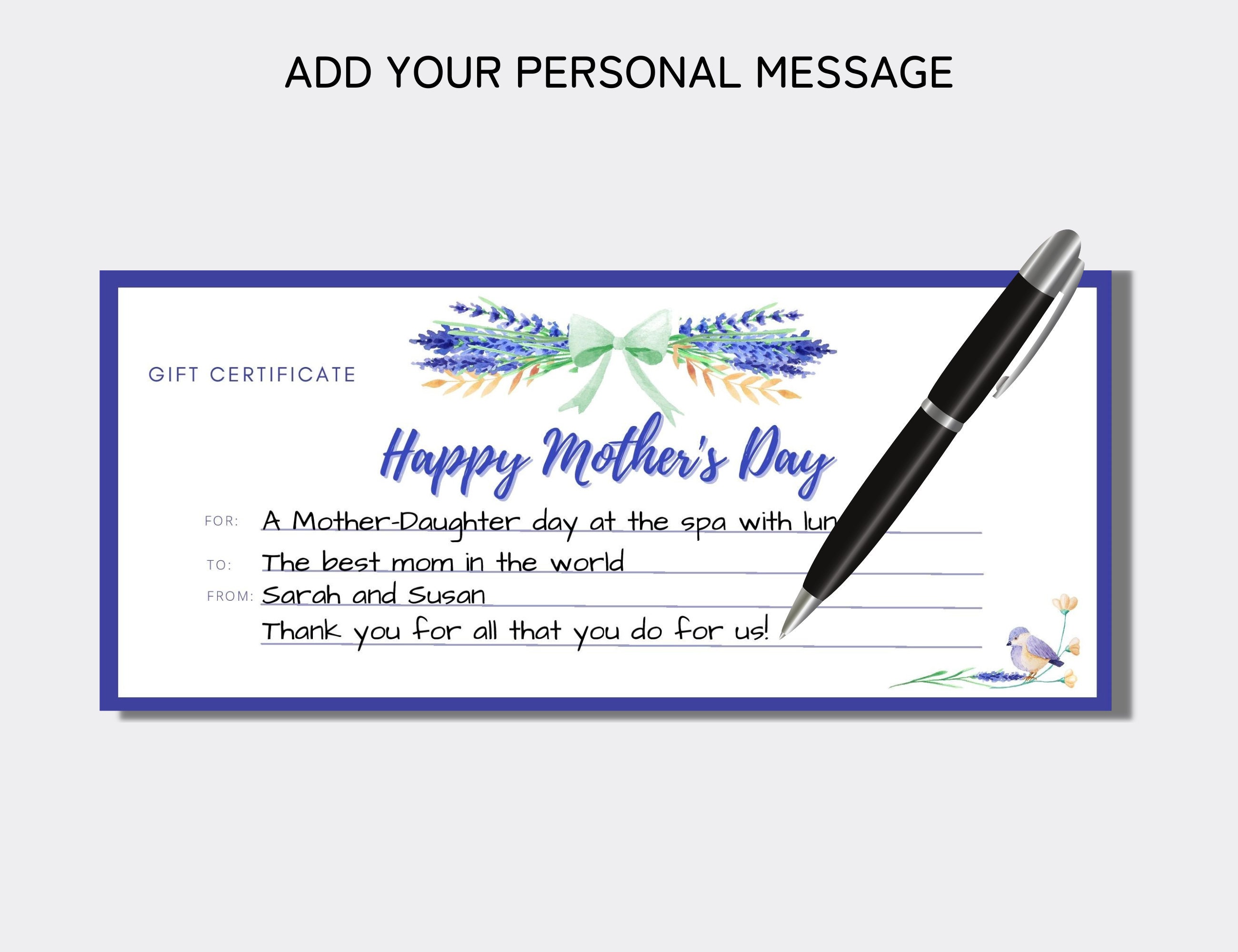 Mother's Day Gift Certificate, Printable Lavender Gift Coupon for Mom ...