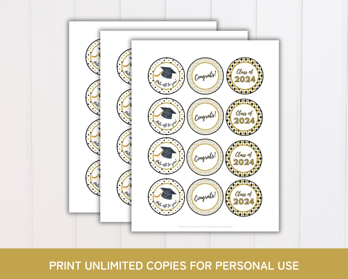 Printable Graduation Cupcake Toppers, 2024 Graduation Party Decorations ...