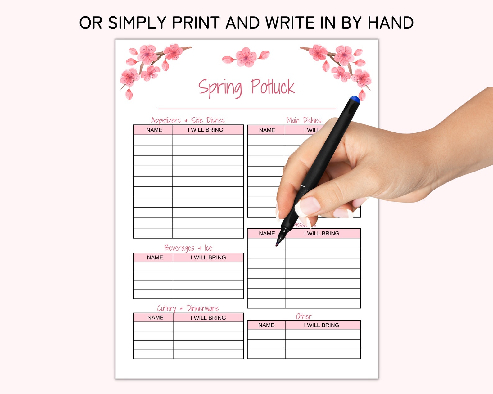 Spring Potluck Sign up Sheet Printable, Food Sign up Sheet, Spring ...