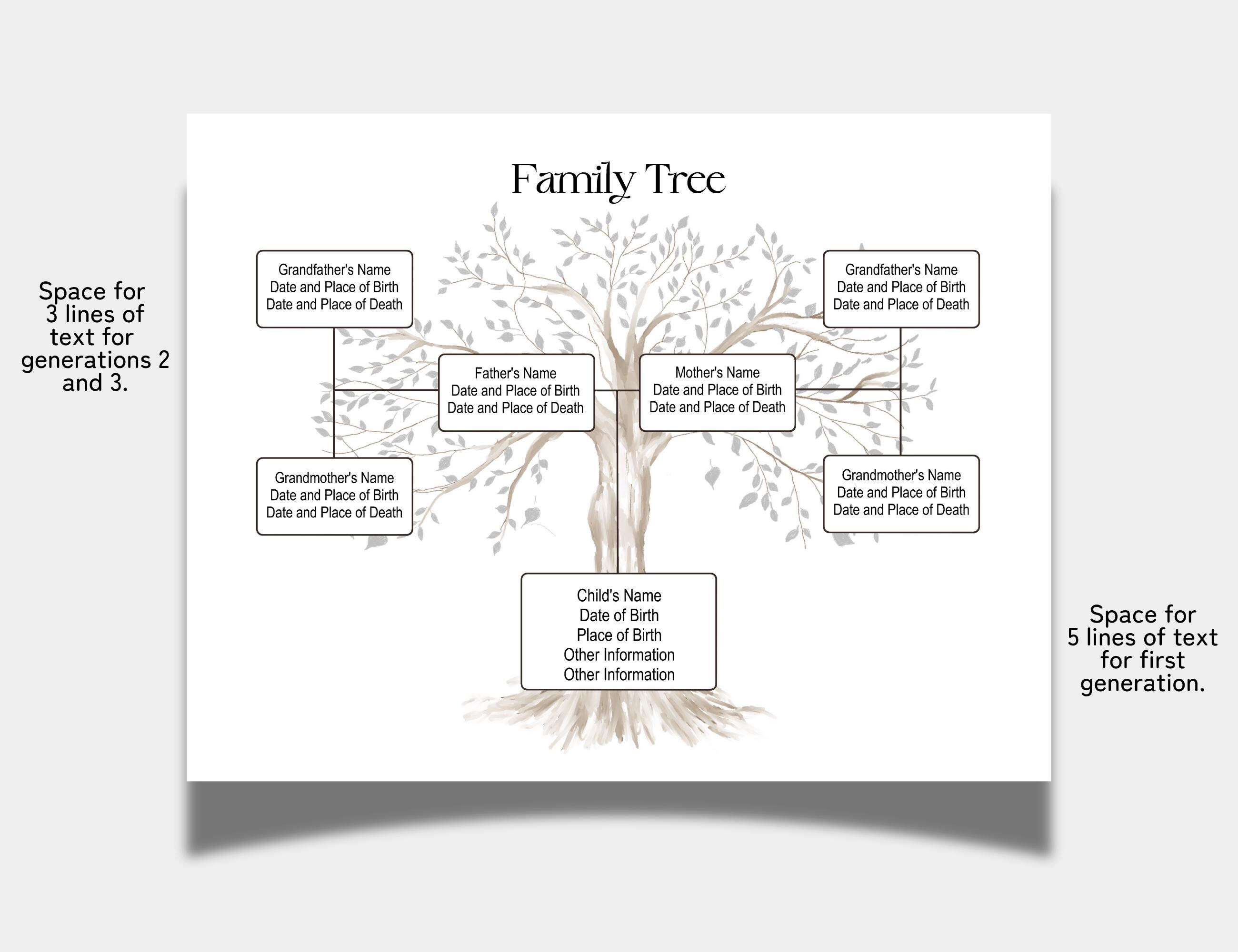 Family Tree Template 3 Generation, Family Tree Chart, Printable for ...