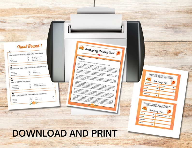 Thanksgiving Friendly Feud Game, Printable Game, Fall Party Games ...