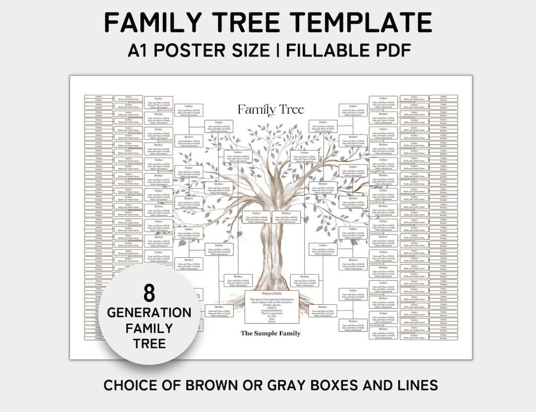 Family Tree Template 8 Generation, Family Tree Chart, A1 Poster, Family ...