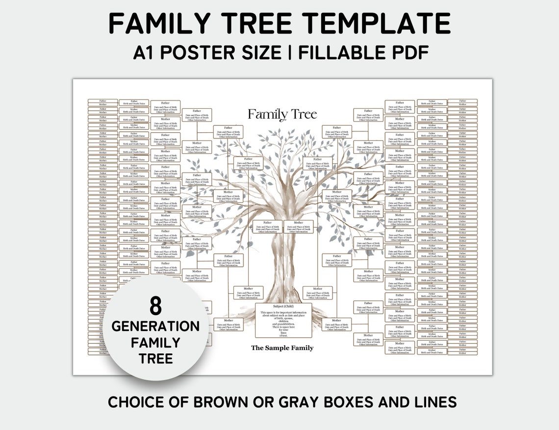 Family Tree Template 8 Generation, Family Tree Chart, A1 Poster, Family ...