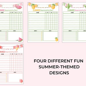 Summer Chore Chart for Kids, Printable Responsibility Chart, Reward ...