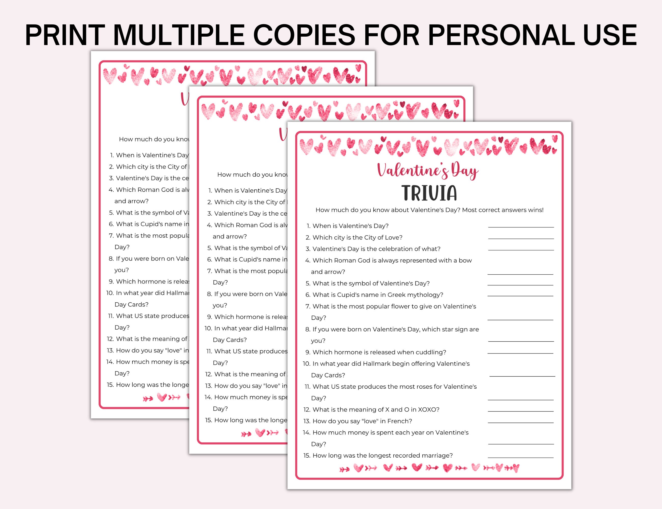 Valentines Day Trivia Game, Printable Valentines Day Party Games ...