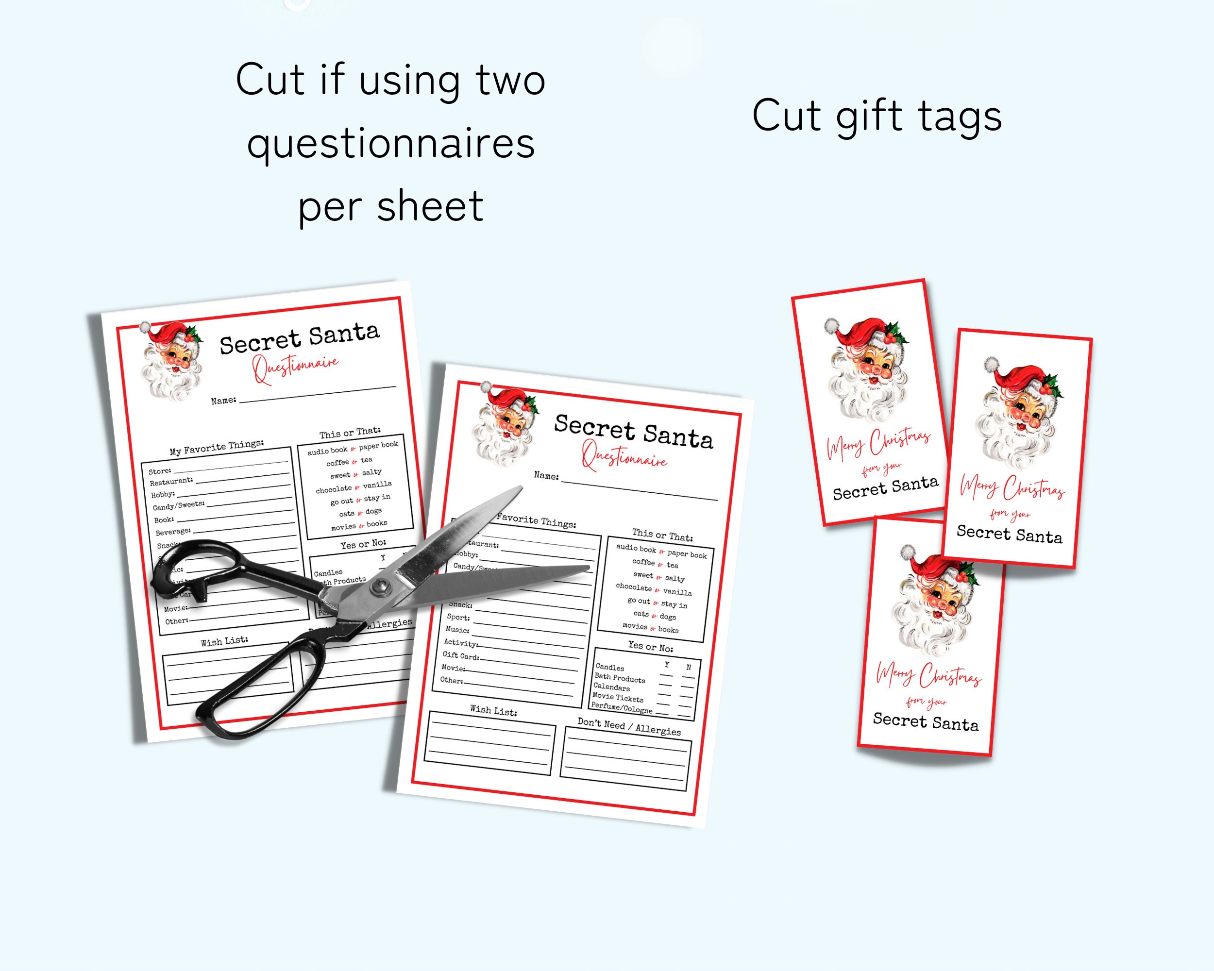 Secret Santa Questionnaire Bundle, Printable Secret Santa Gift Exchange ...