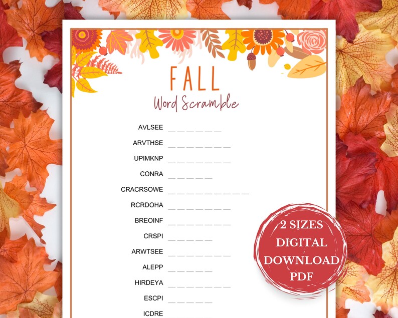 Fall Word Scramble Game, Printable Word Game, Autumn Word Puzzle Games ...