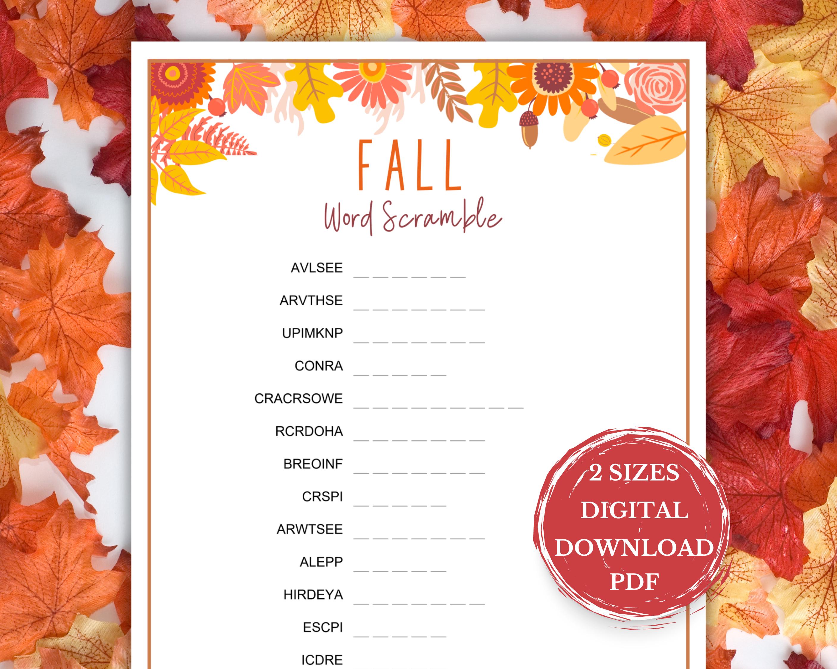 Fall Word Scramble Game, Printable Word Game, Autumn Word Puzzle Games ...