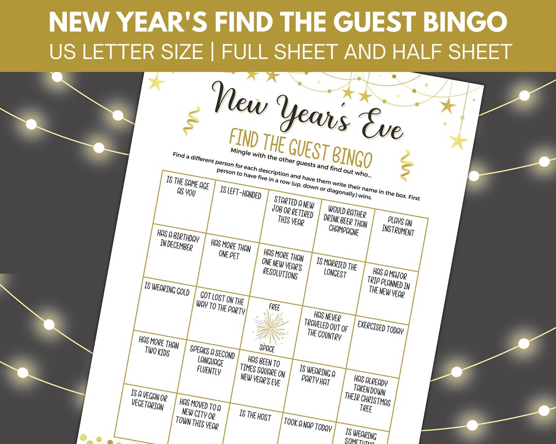 New Years Eve Find the Guest Bingo Game, New Years Eve Party, New Years ...