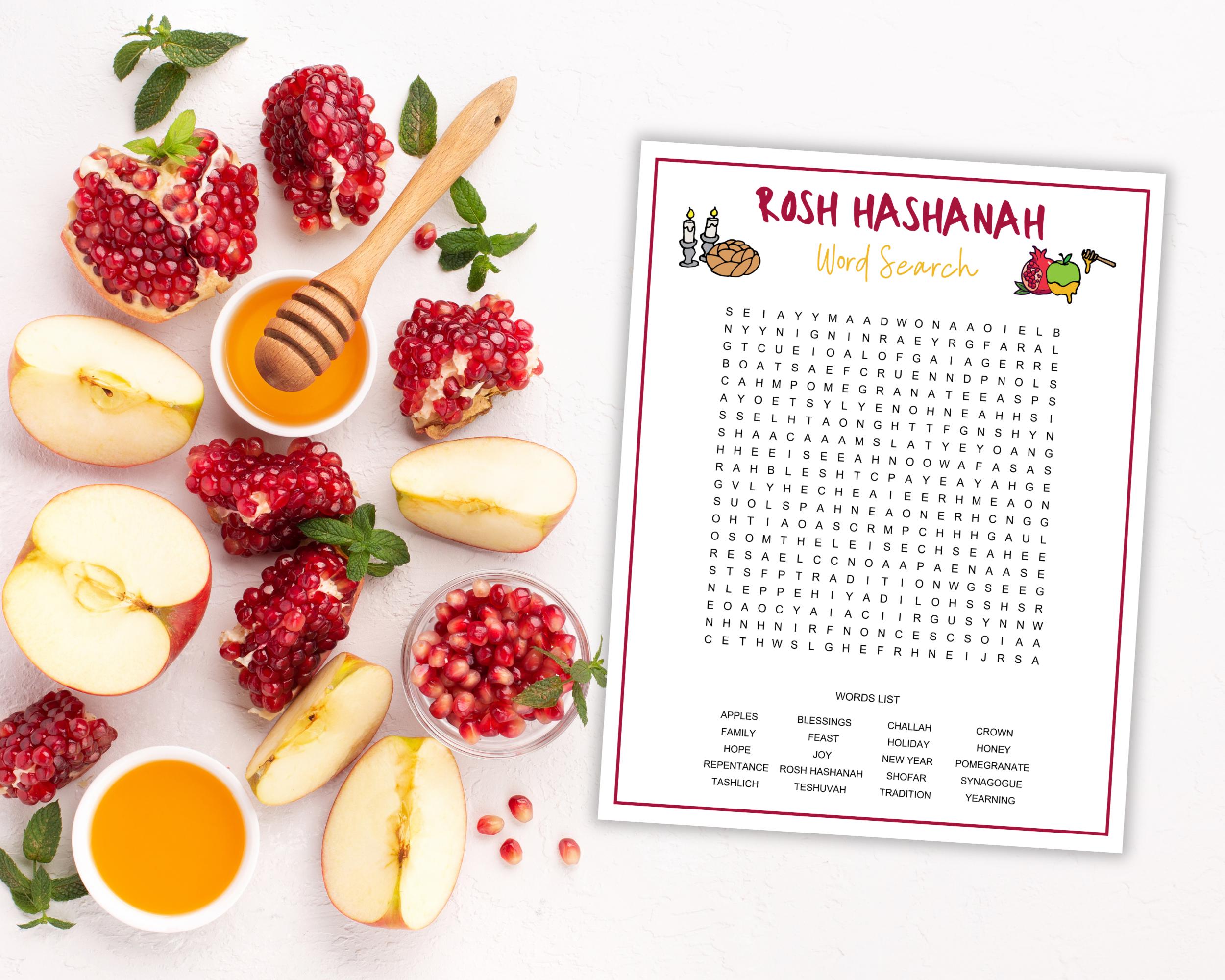 Rosh Hashanah Word Search Game, Jewish New Year Game, Hebrew Holiday ...