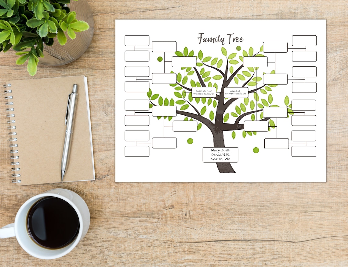 Family Tree Template 5 Generation, Family Tree Chart, Printable for ...
