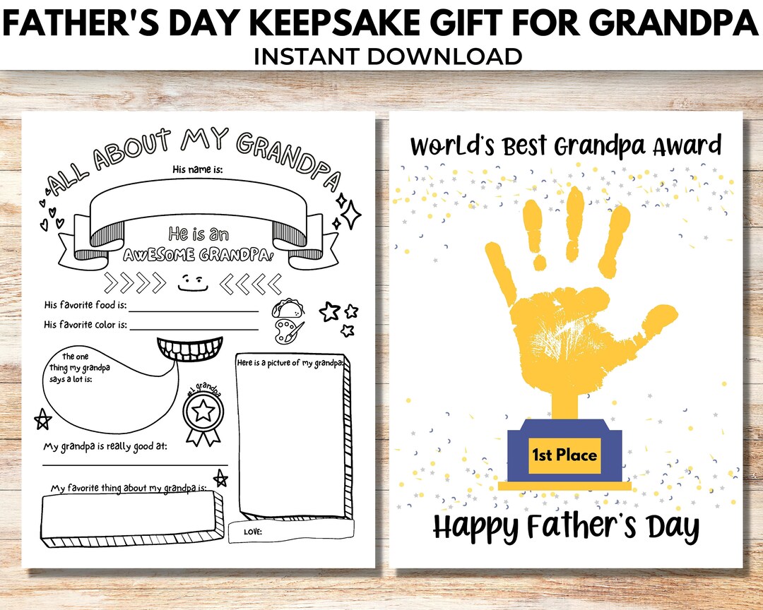 Father's Day Gift for Grandpa, All About My Grandpa, Handprint Keepsake ...